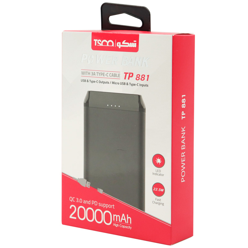 پاور بانک فست شارژ 20000 تسکو TSCO TP 881 QC3 PD 20W - سلام کاشانه